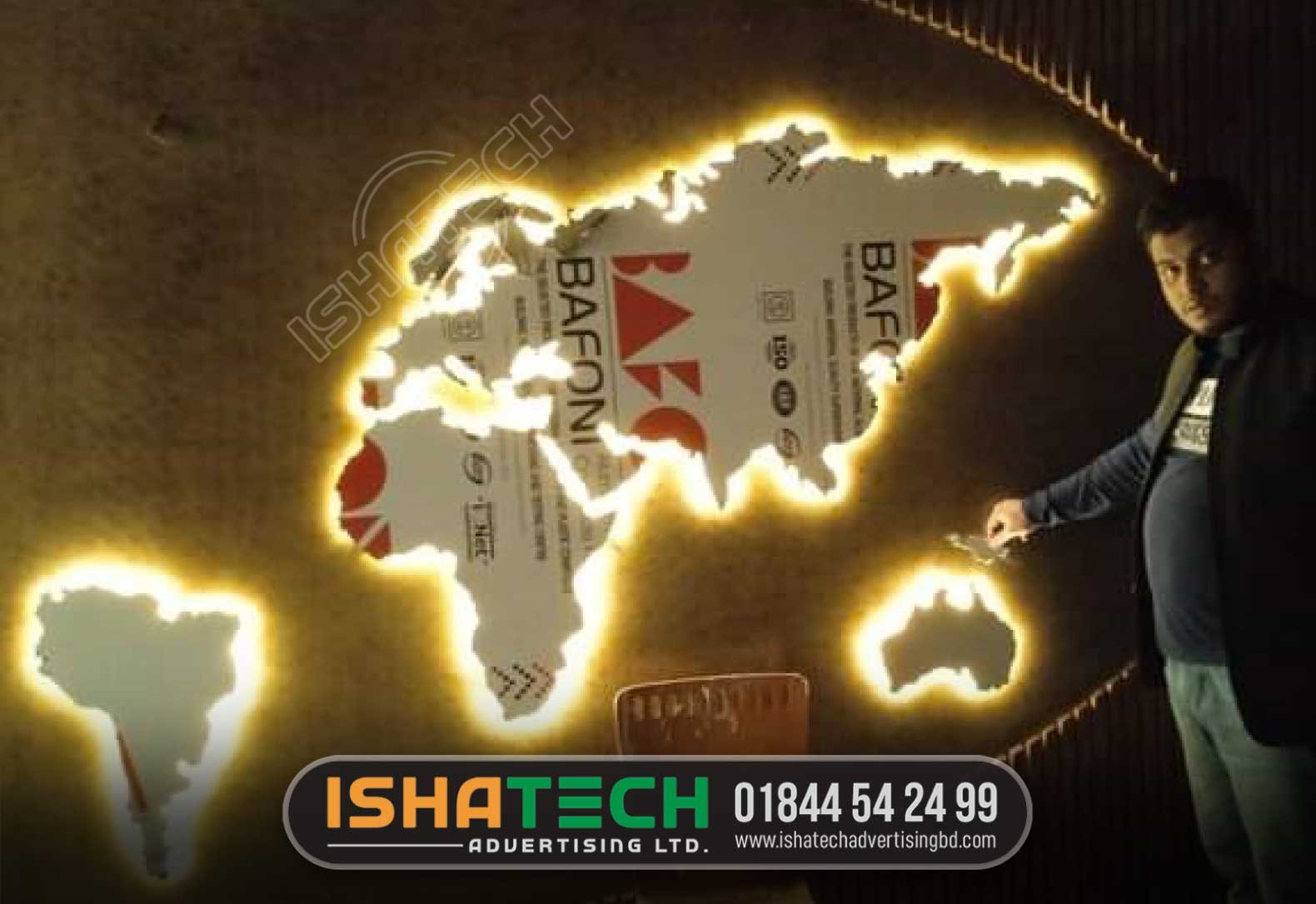 3D Acrylic LED World Map - Ishatech | LED Signboard | Nameplate ...